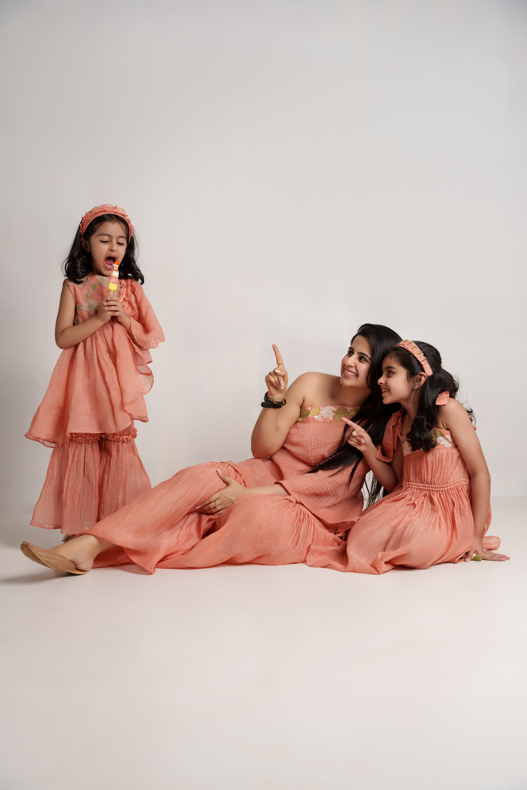 Girls peach cotton chanderi hand embroidered top and gharara set – The ...